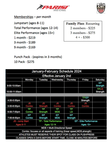 Schedule - Parisi Speed School Academy Sports Complex